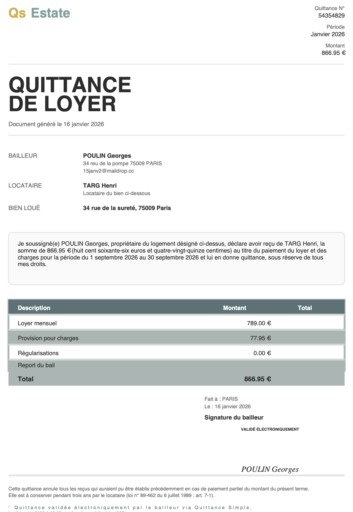 Quittance Simple - Quittance de loyer gratuite en 2 min ou automatique